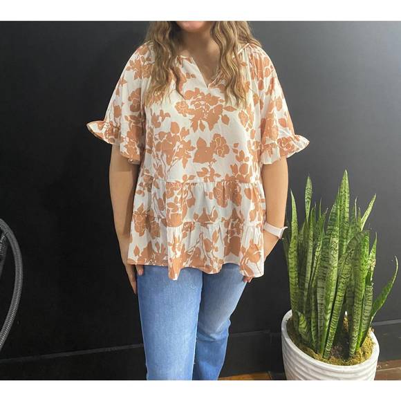 Staccato | Tops | New Staccato Bold Floral Top In Mocha | Poshmark
